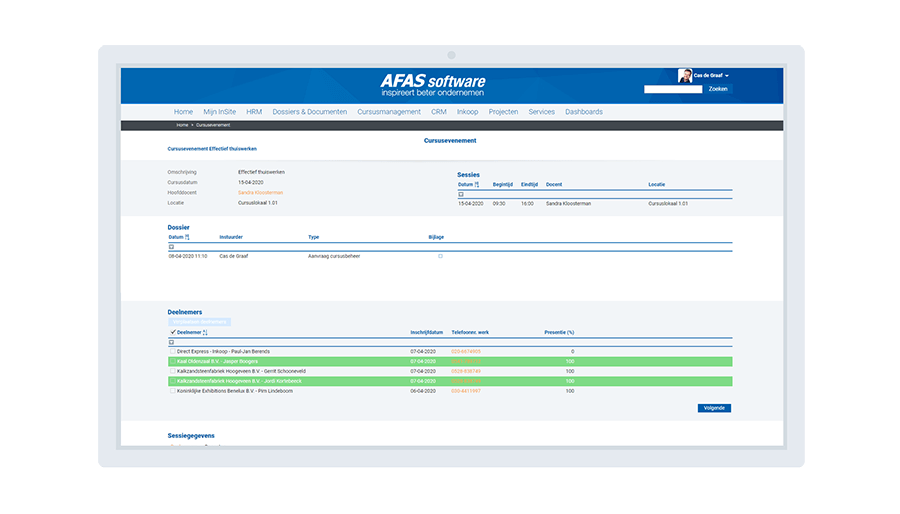 Cursusadministratie systeem AFAS | Van inschrijving tot facturatie