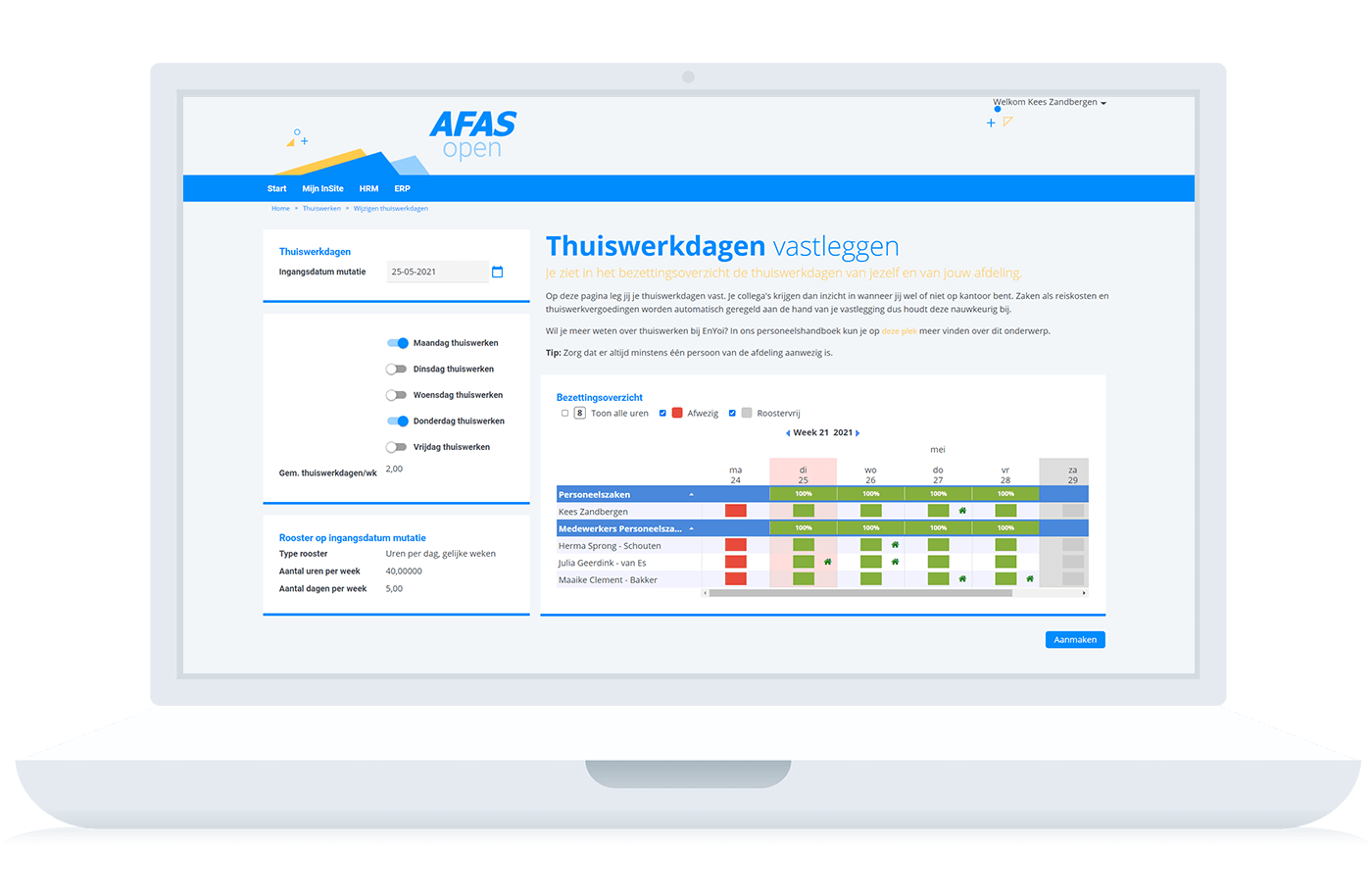 Thuiswerken, hybride werken: leg het vast in AFAS Software
